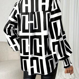 Passion of Essence | Tops | Plus Size Elegant Geometric Shirred Lantern ...